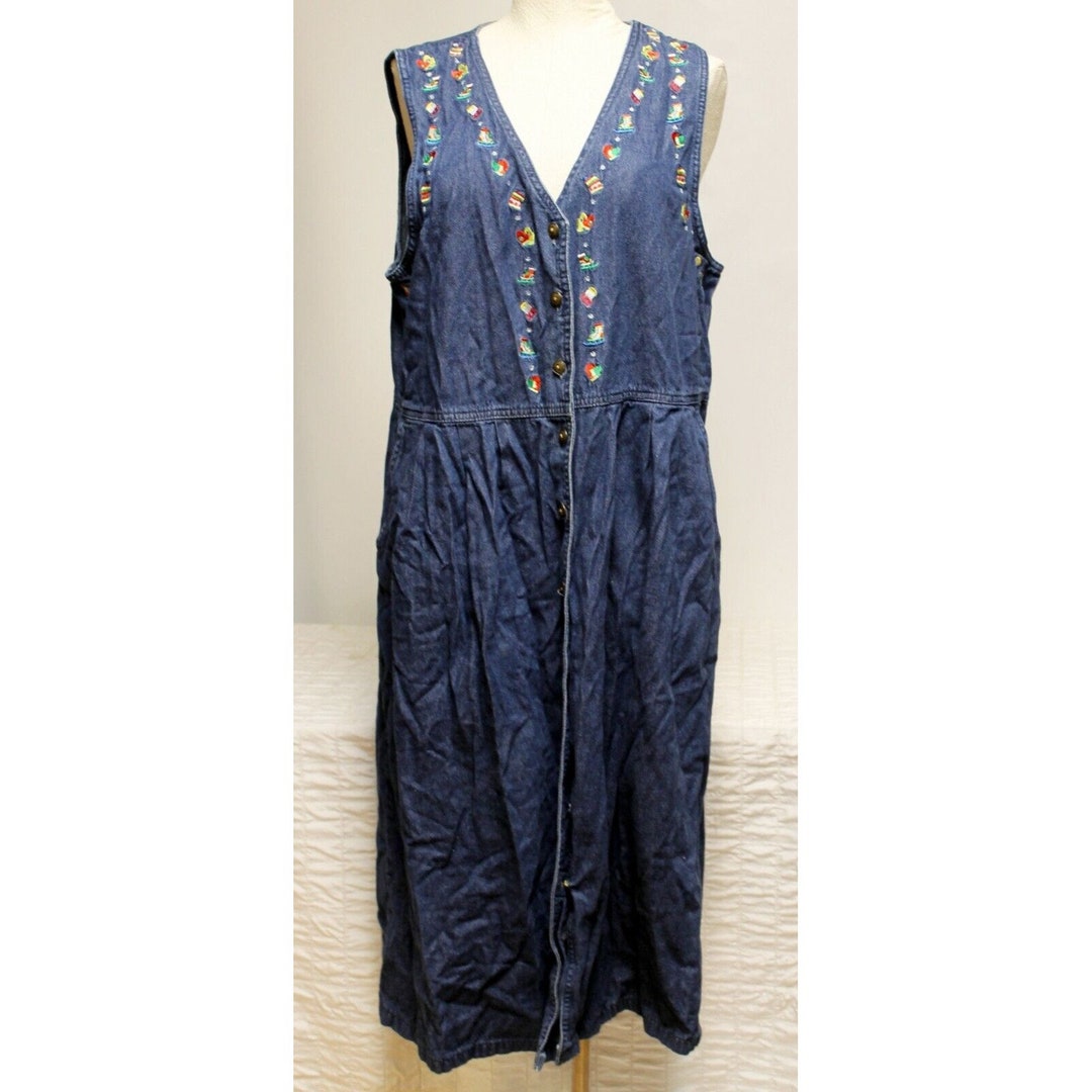 Original TY Wear Denim Long Dress Size 14 Embroidered Mittens Skates ...