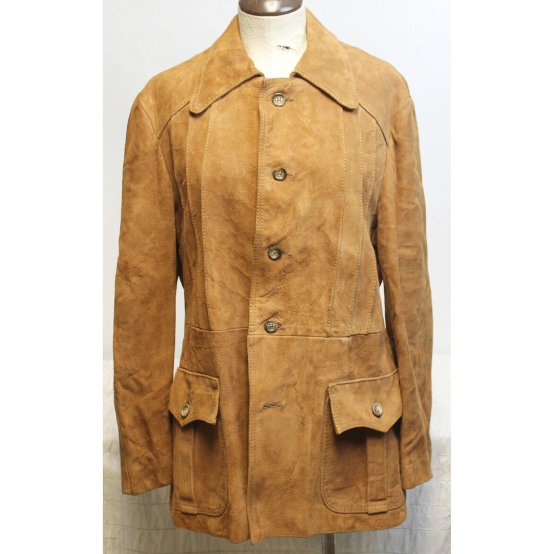 Vtg 60s Brown Suede Leather Car Coat Western Jacket German Echt ...