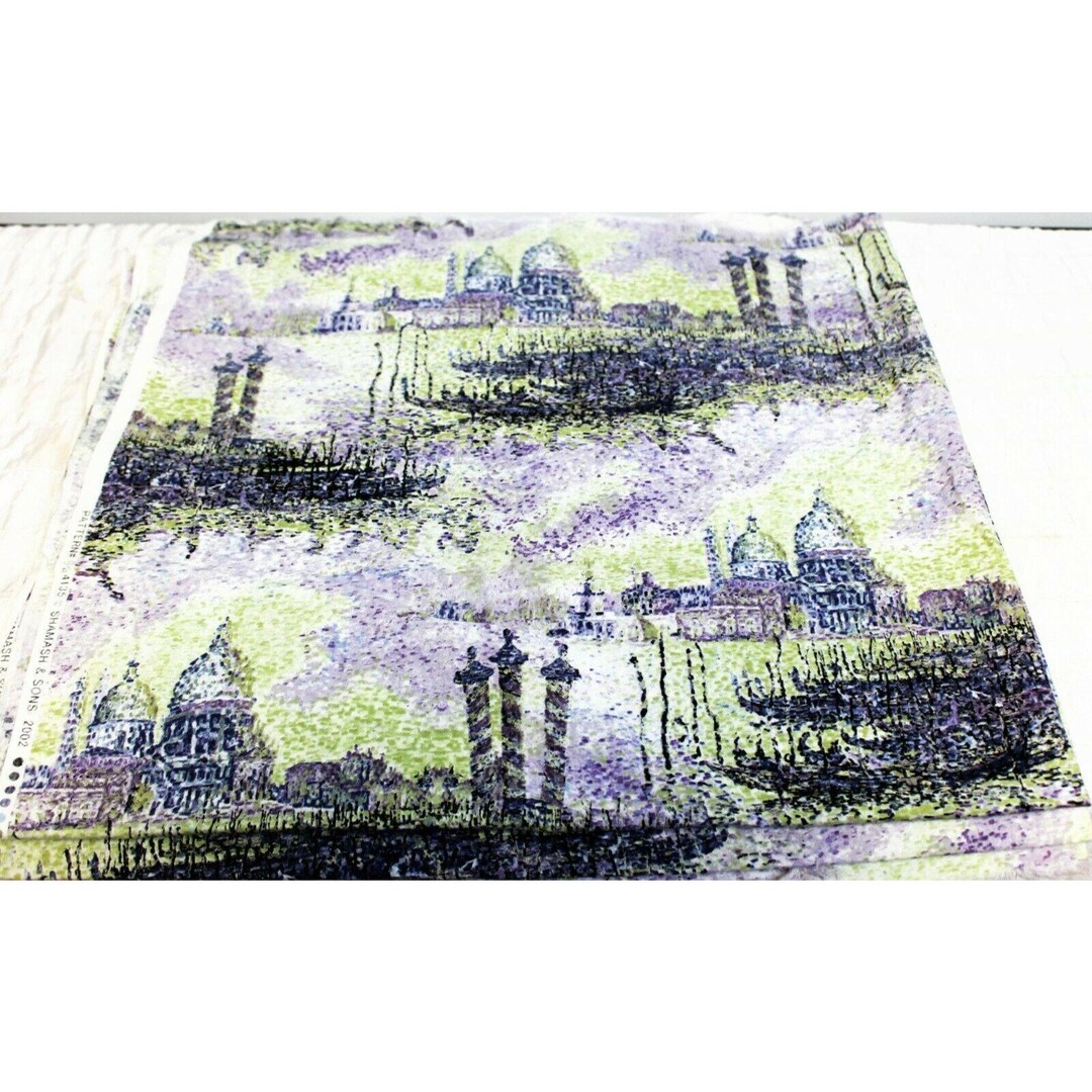 Shamash & Sons Fabric 2002 Pattern 4135 Green Purple Impressionist ...