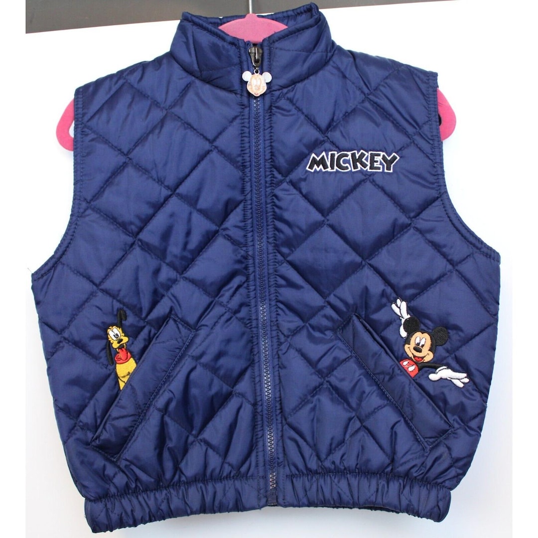 VTG 90s Disney Mickey Mouse Puffer Vest Sz 5 Navy Blue Pluto Diamond ...