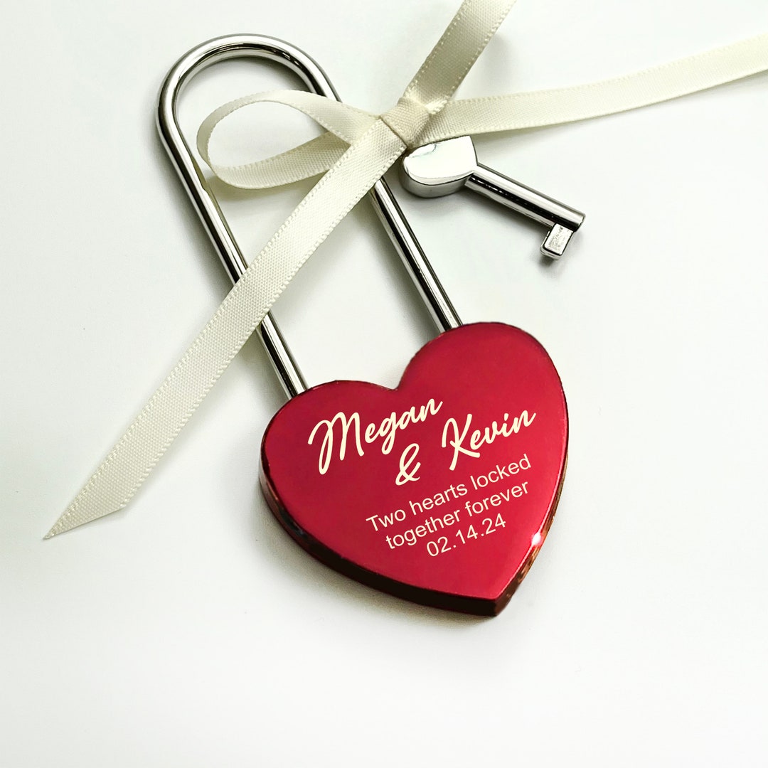 Personalized Padlock Two Hearts Locked Forever Heart Lock, Custom Lock ...