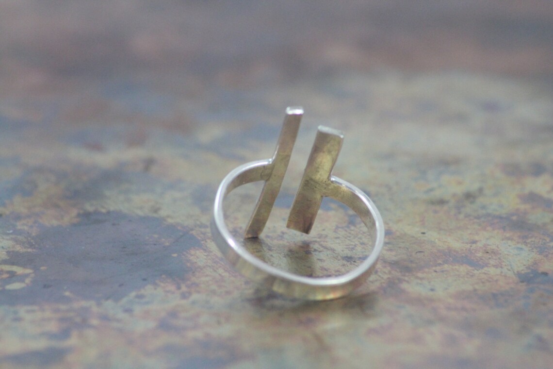 Rune Adjustable Sustainable Sterling Silver double bar Ring | Etsy
