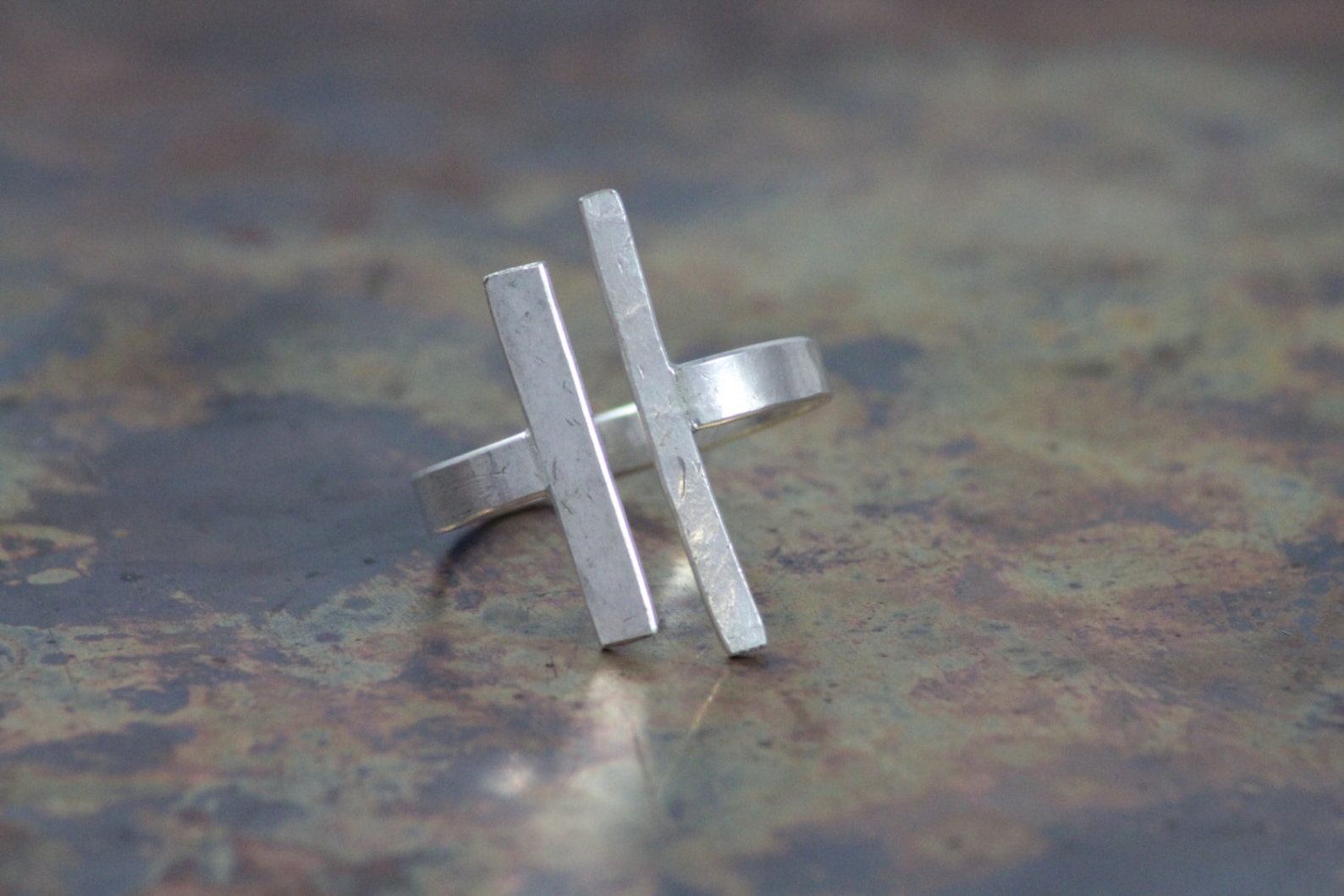 Rune Adjustable Sustainable Sterling Silver double bar Ring | Etsy