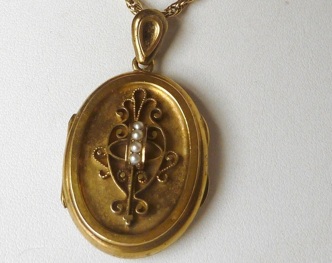 Large Antique Victorian 1800s 14k Gold Mourning Locket Seed Pearls Old ...