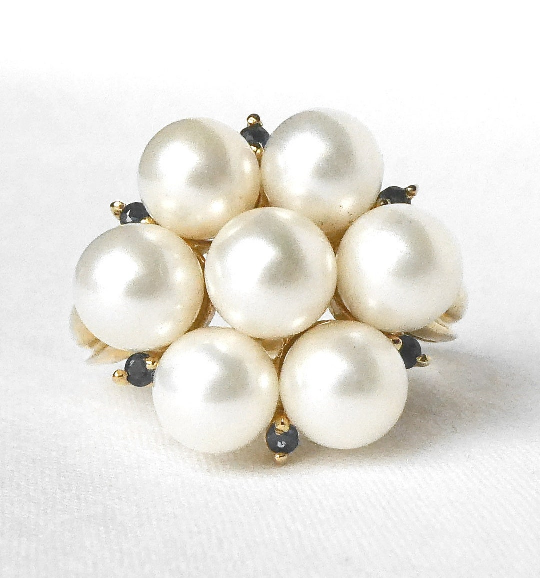 Big Vintage 14k Gold Akoya Pearl Sapphire Cluster Cocktail Statement Ring Size 7 - Etsy