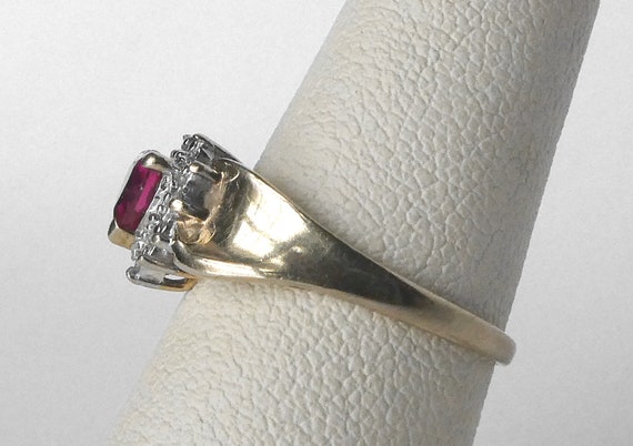 Vintage 10k Gold Ruby Diamond Heart Shaped Halo Ring - Gem