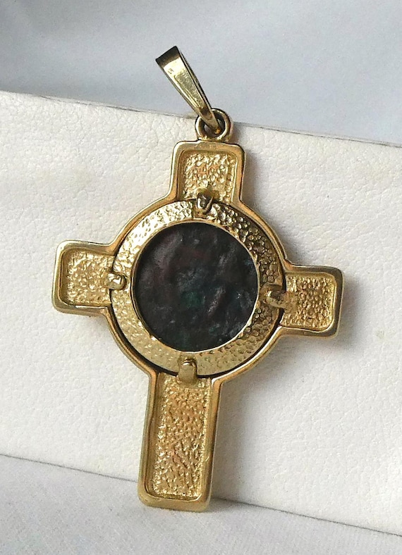 14k Gold Ancient Greek Coin Trident Poseidon Cross Pe… - Gem