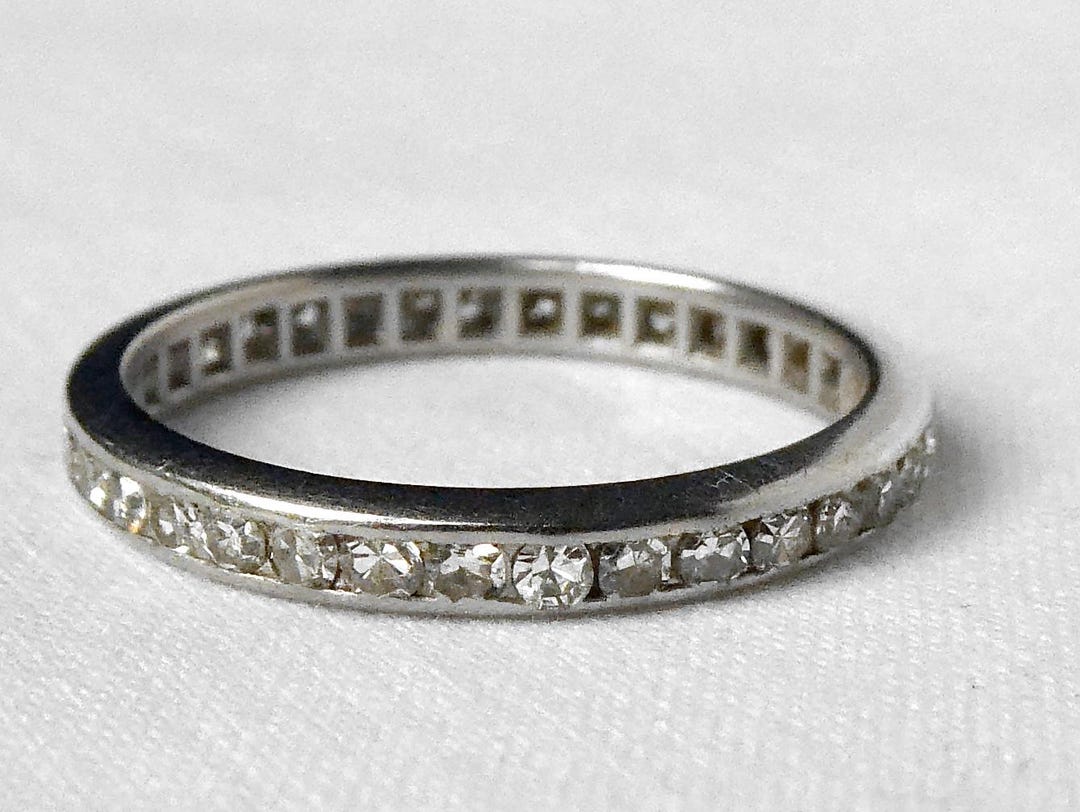 Antique Art Deco Platinum Diamond Eternity Wedding Stacking Band Ring ...