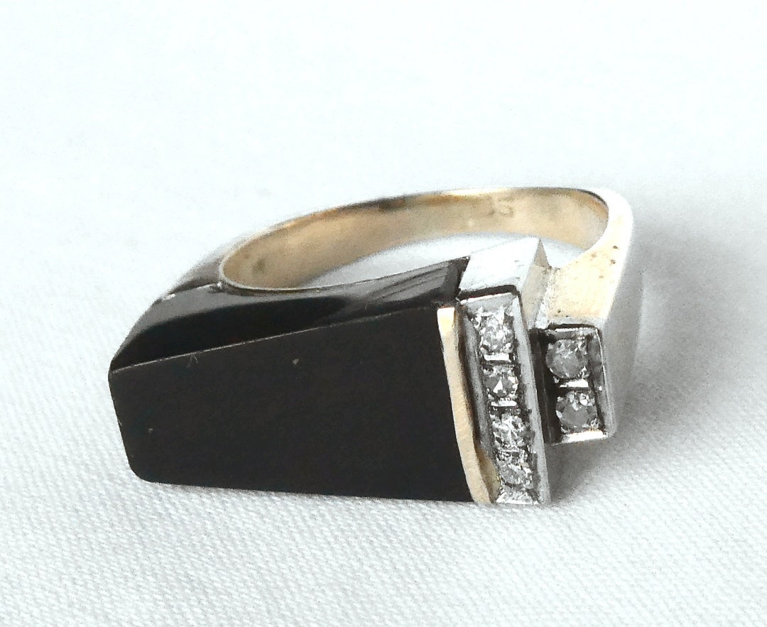 Vintage 14k Gold 1970s Onyx Diamond Modernist Triangle Band - Etsy