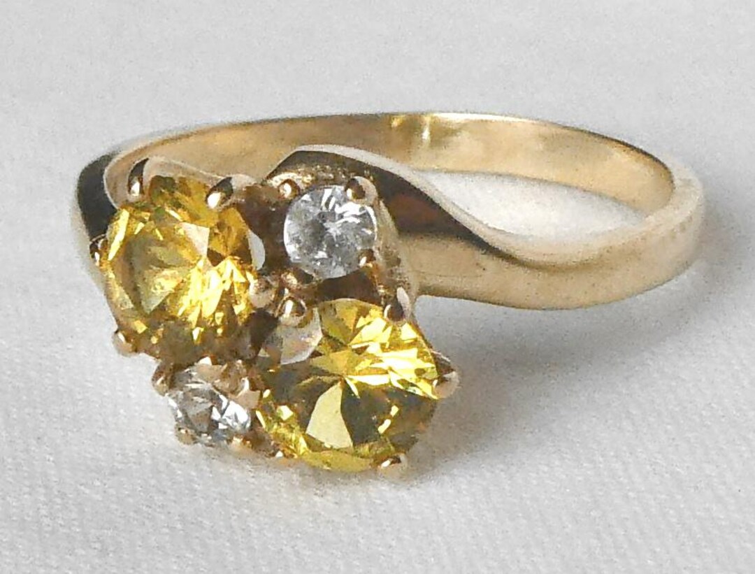 Vintage 10k Gold Toi Et Moi Ring: Yellow Sapphire & Rock Crystal - Etsy
