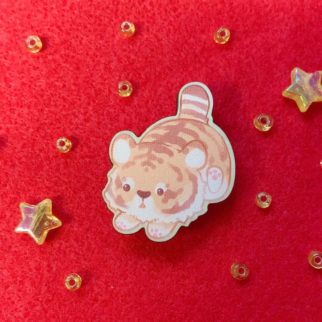 Year of the Tiger Chibi Wood Pin - Etsy