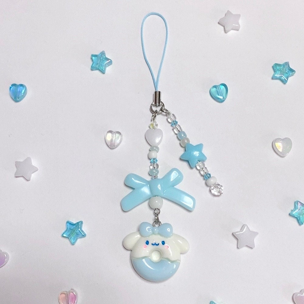 White & Baby Blue Cinna Donut Handmade Cellphone Charm - Etsy
