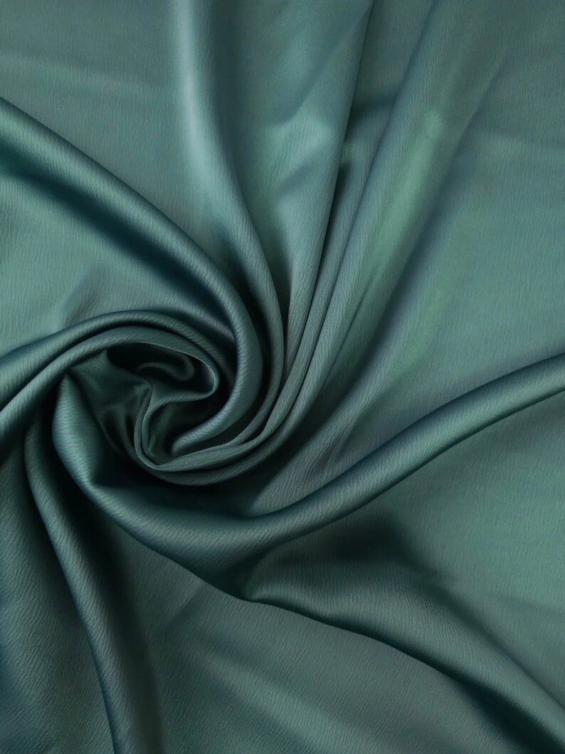 Bottle Green Matte Crinkle Texture Satin Fabric 59 per Meter Sateen Dressmaking Ethically ...