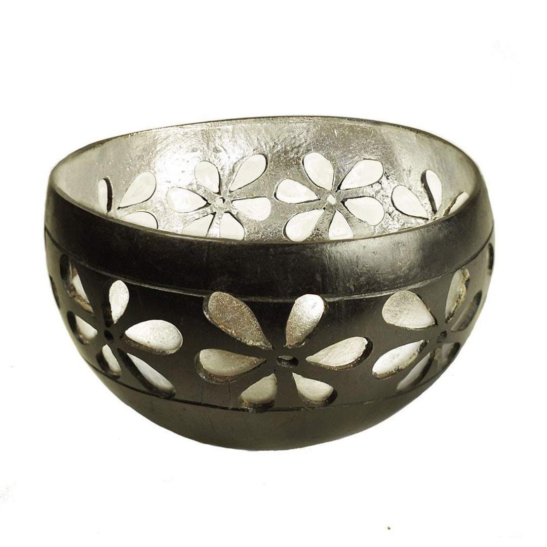 Handmade Coconut Shell Tray Silver Decorative Bowl Knick-knacks Natural ...