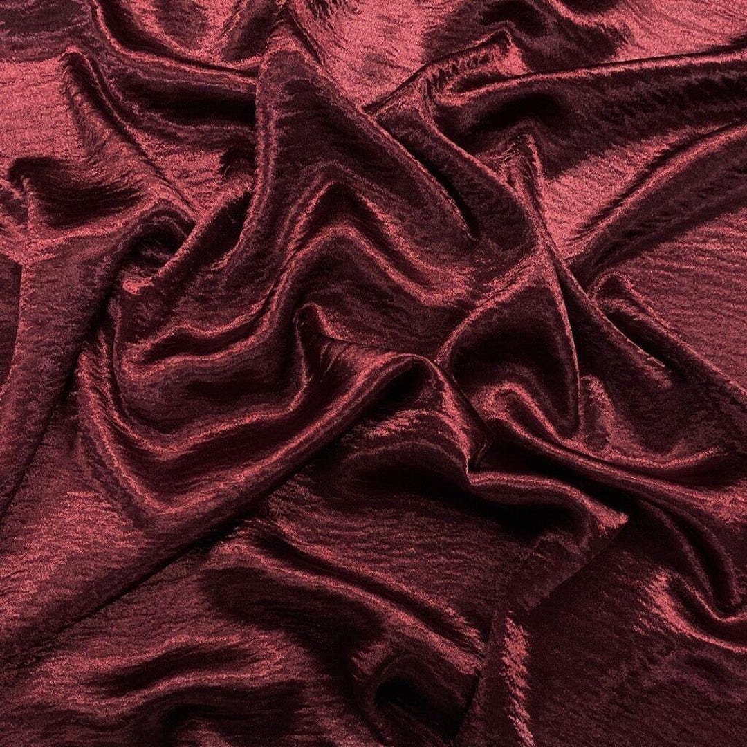 Crinkle Effect Satin Fabric Burgundy Colour 58" Dressmaking Lining ...
