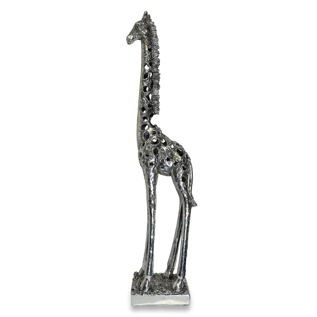 71cm Tall Silver Giraffe Sculpture Ornament Elegant Slim Giraffe Statue ...