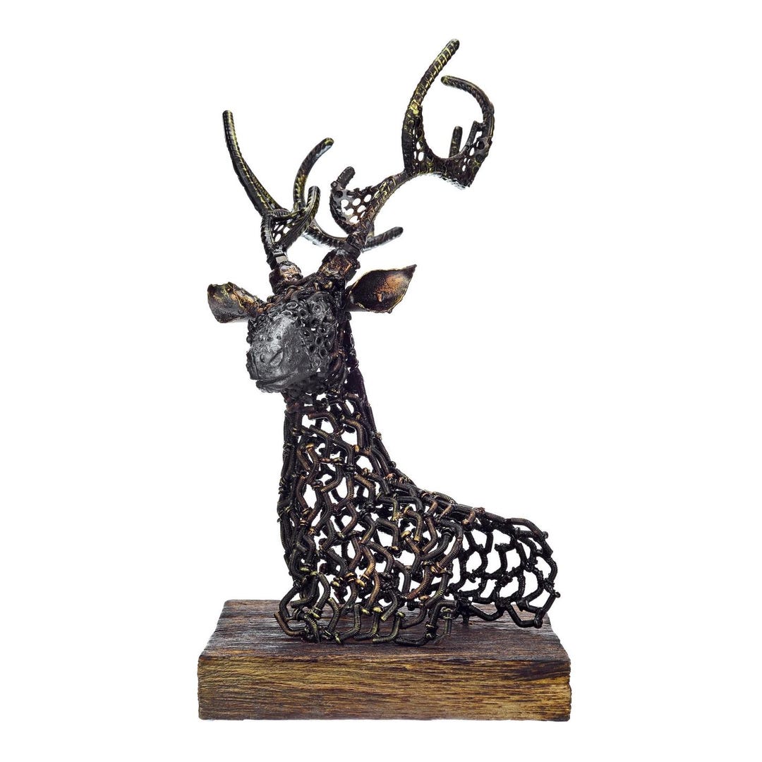 44cm Tall Handmade Urban Steel Stag Head With Antlers Decorative Metal ...