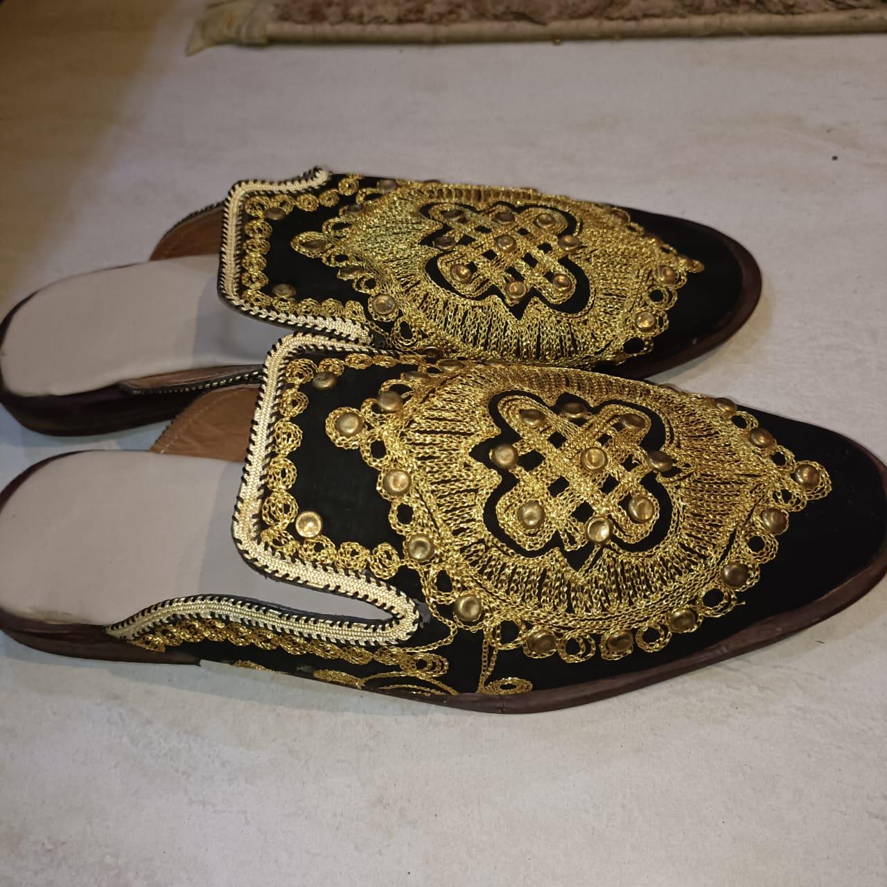 Hausa Traditional Embroidered Royal Shoes Unisex Green & Gold Handmade ...