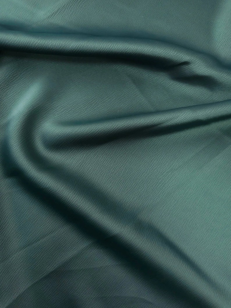 Bottle Green Matte Crinkle Texture Satin Fabric 59 per Meter Sateen Dressmaking Ethically ...
