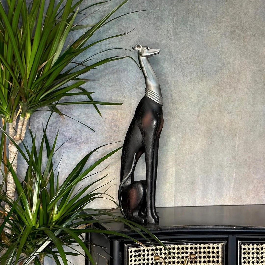 50cm High Elegant Tall Slim Sitting Dog Statue Greyhound Silver ...