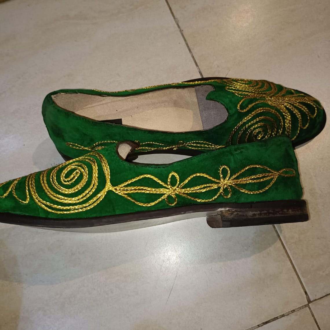 Hausa Traditional Embroidered Royal Shoes Unisex Green & Gold Handmade ...