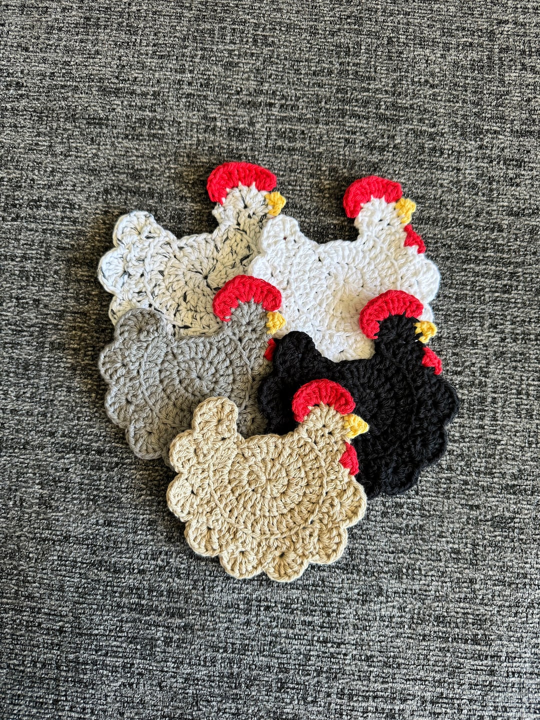 Set of 4 Chicken Crochet Coaster, Handmade Coaster, Animal Coaster - Etsy