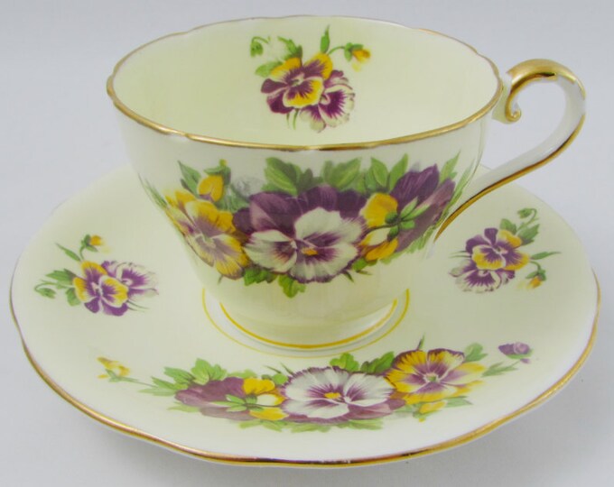 Aynsley Tea Cup and Saucer With Pansies, Pansy Flowers, Vintage Bone ...