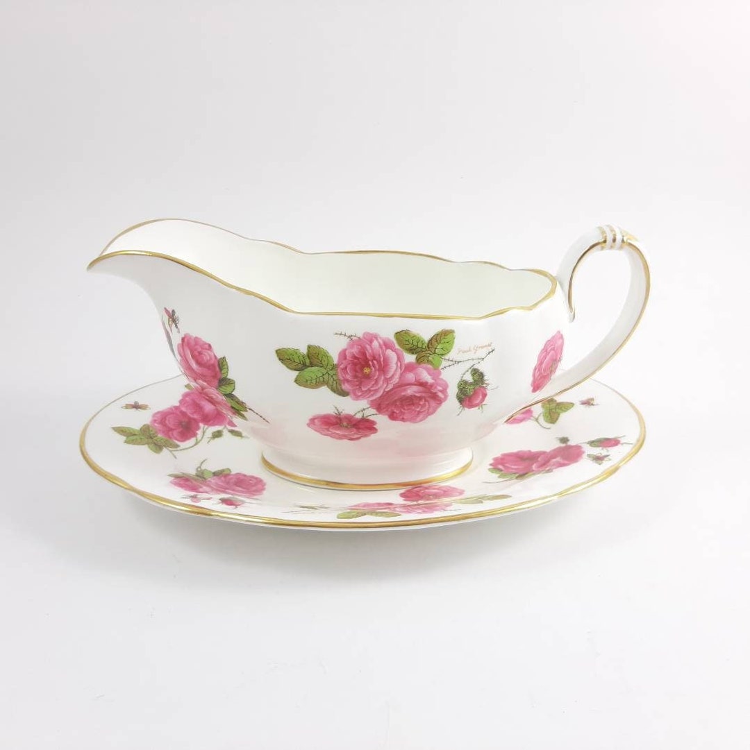 Century Rose Gravy Boat With Underplate, Pink Roses, Vintage Foley Bone ...