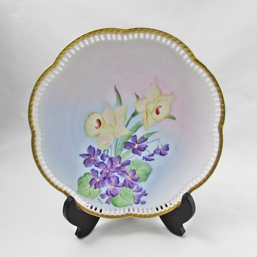 Vintage Plate With Daffodils and Violets, Made in Germany, Bone China ...