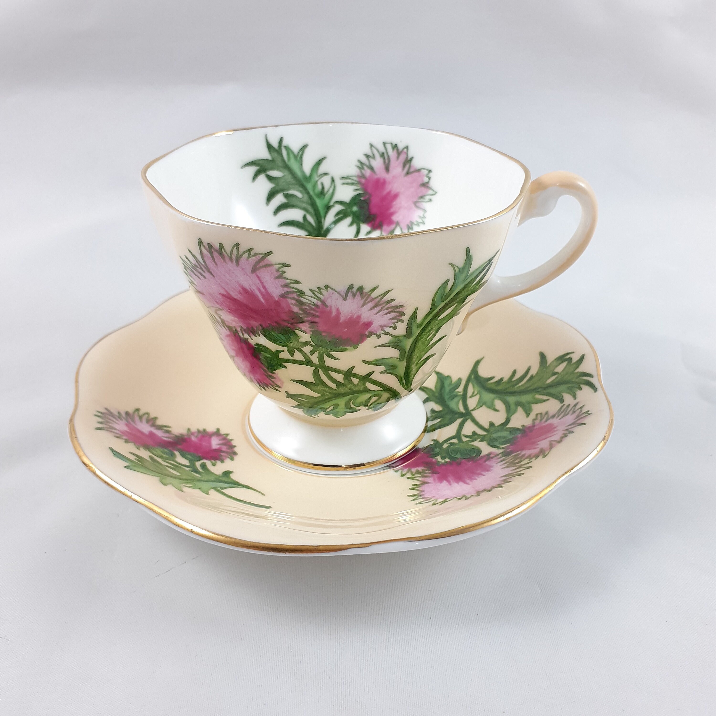 Kitchen & Dining Tea Cup and Saucer Set with Thistles Glengarry Thistle ...