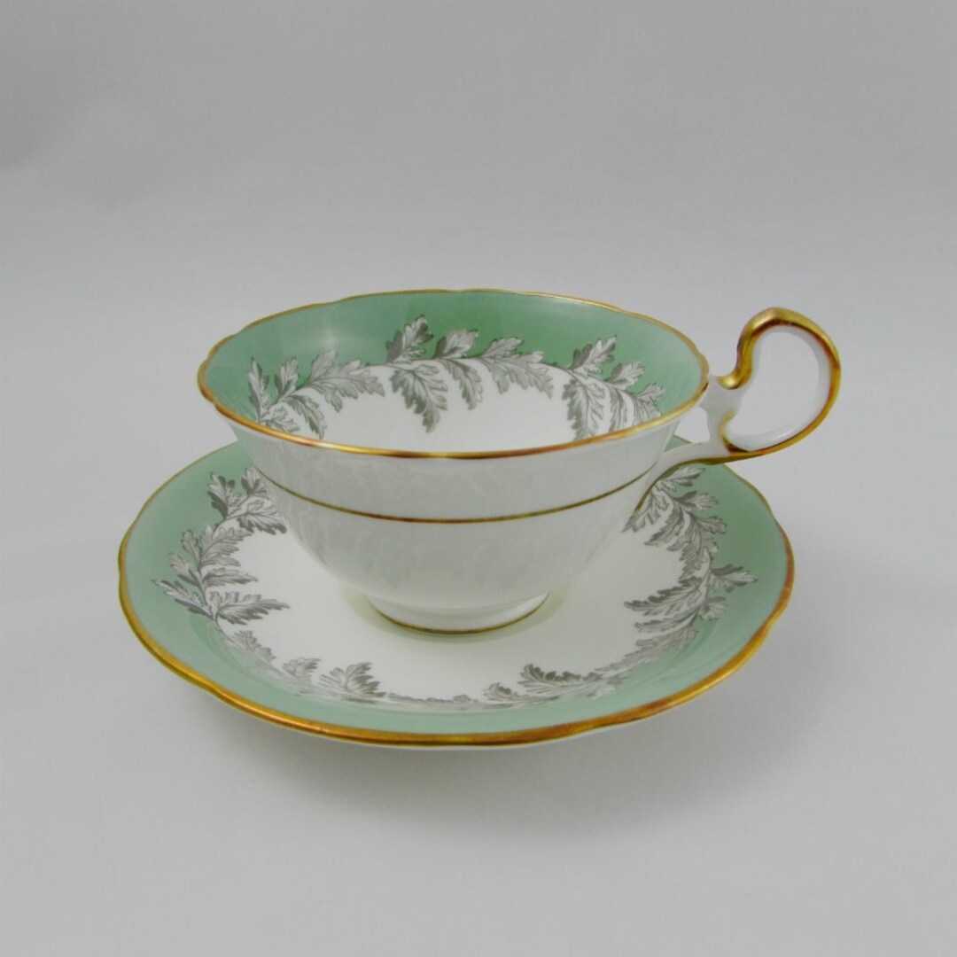 Aynsley Green Tea Cup and Saucer, Oak Leaf Pattern, Vintage Bone China ...