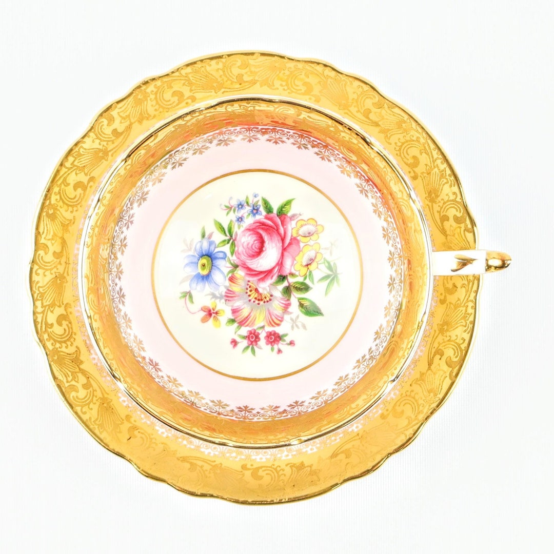Paragon Pink Tea Cup and Saucer Set With Flower Bouquet and Heavy Gold ...