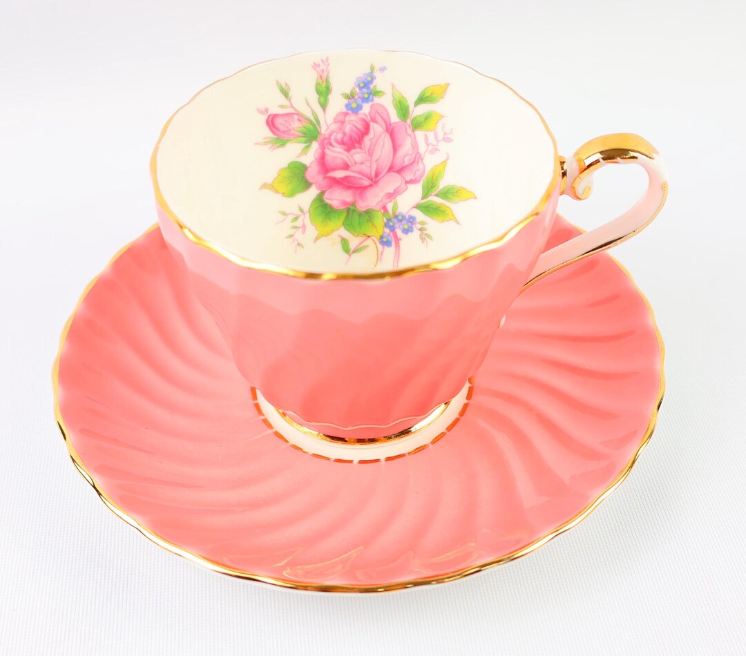Pink Aynsley Tea Cup and Saucer Set With Pink Rose, Aynsley Bone China - Etsy