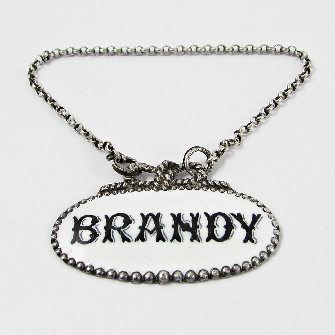 Vintage Enamel Brandy Decanter Label, Black and White Decanter Tag, 2 ...