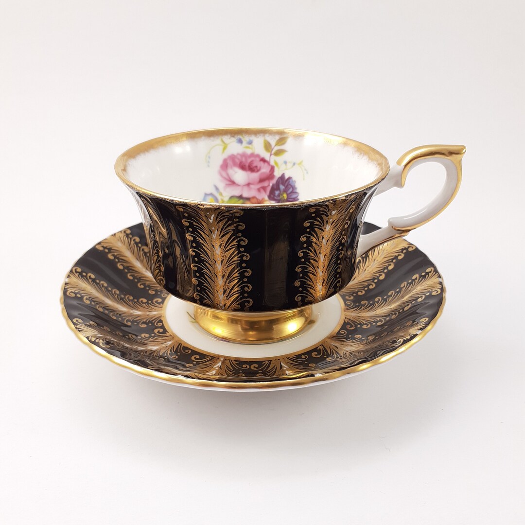 Paragon Black Tea Cup and Saucer Set With Flowers, English Bone China ...