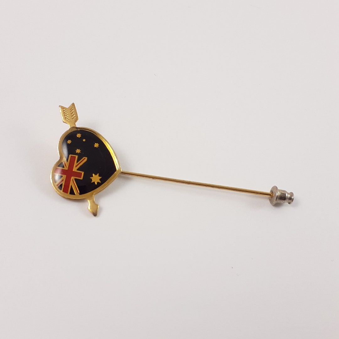 Vintage Stick Pin, Australian Flag Heart Shape Pin, Gold Tone, 2 and 1/ ...