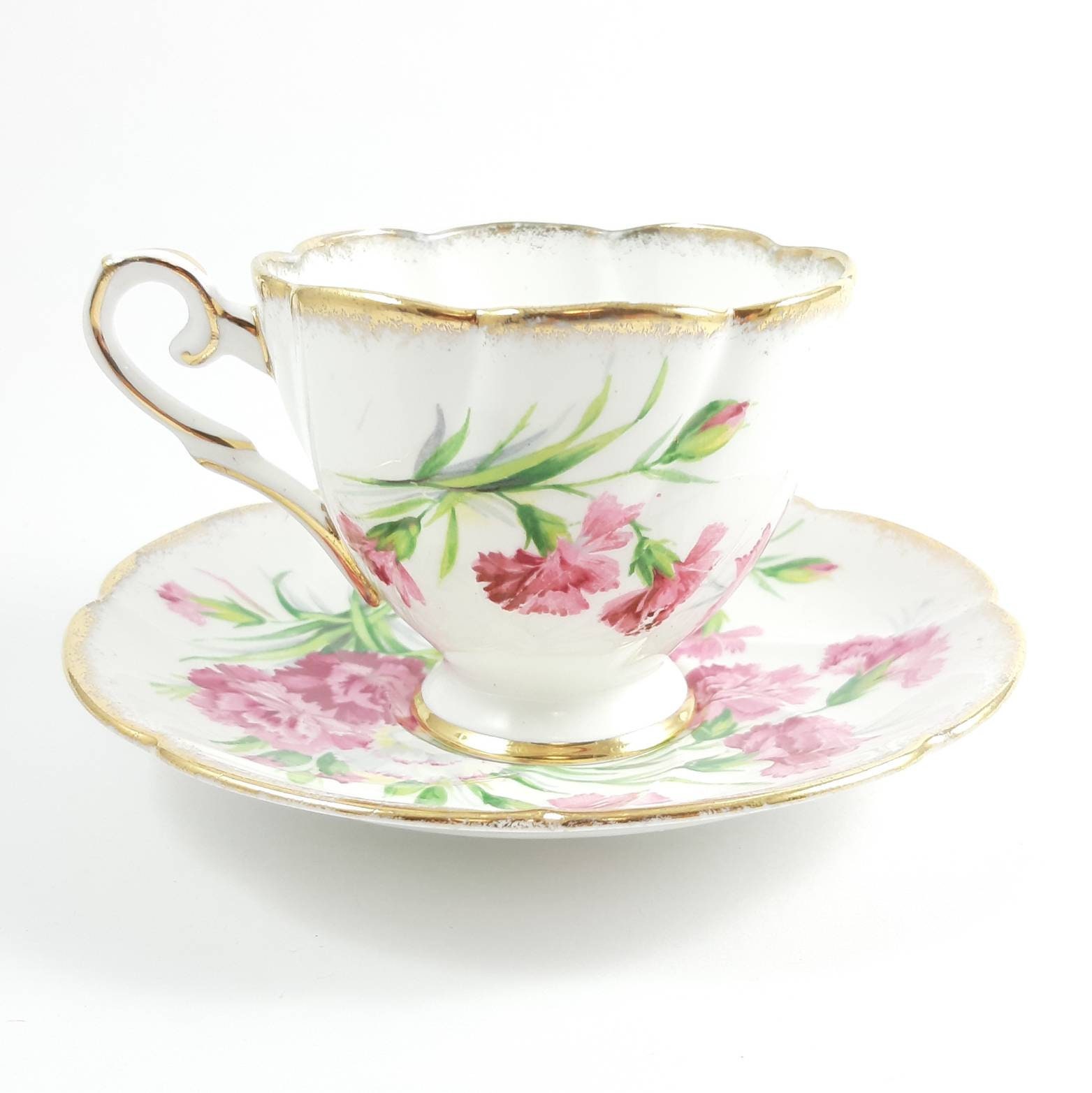 Carnation Tea Cup and Saucer Set, Royal Stafford Bone China - Etsy