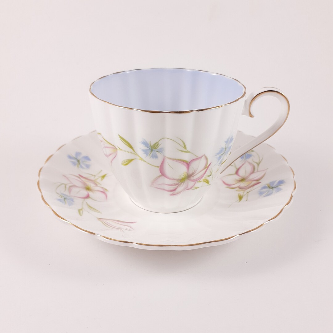 Vintage Susie Cooper Tea Cup and Saucer With Blue Center, Bone China ...
