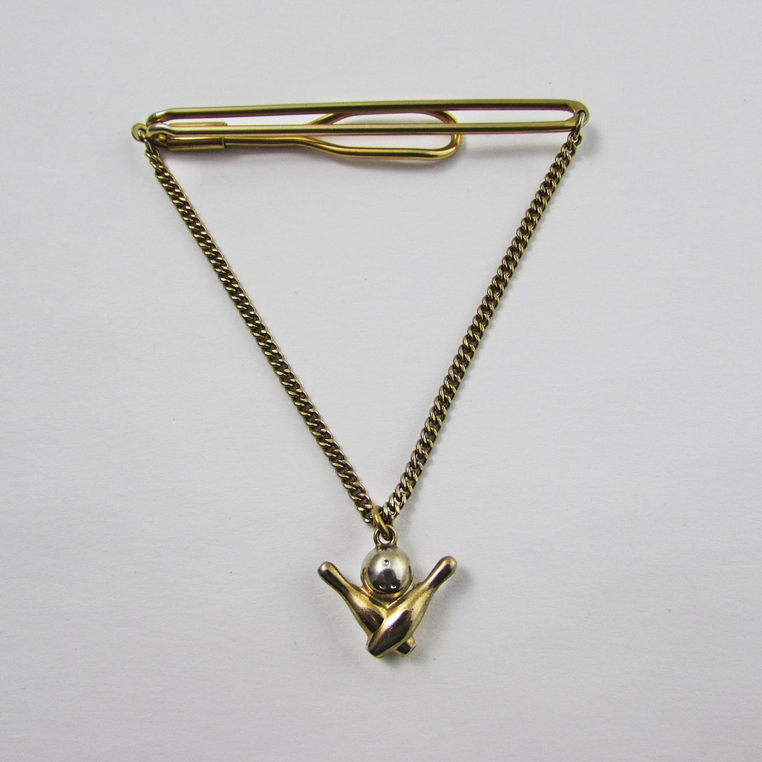 Vintage Swank Tie Chain con bola de bolos y alfileres, tono dorado ...