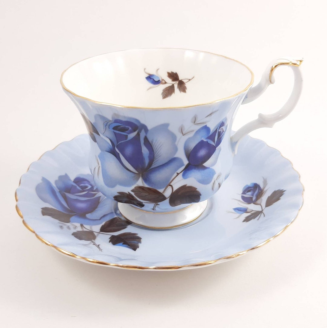 Royal Albert Blue Tea Cup and Saucer With Roses, Vintage Bone China - Etsy