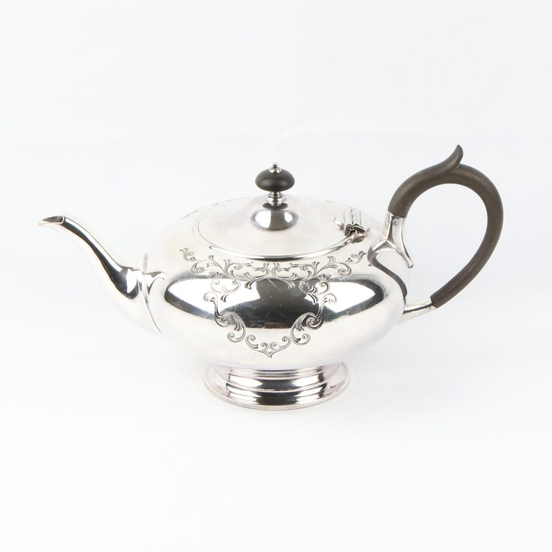 Antique Silver Plated Teapot With Chased Design and Black Handle - Etsy