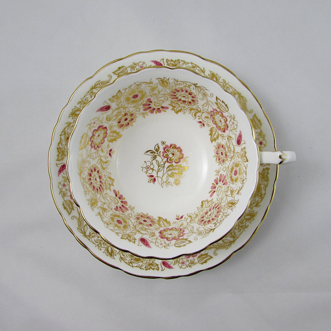 Vintage Tea Cup and Saucer With Gold Border and Pink Flowers, Romney by ...