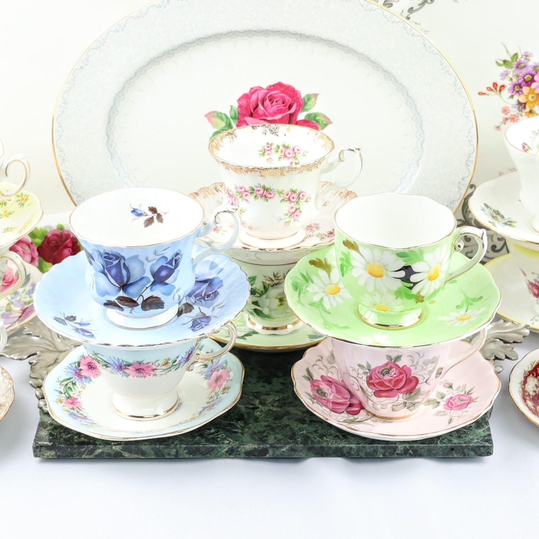 Bulk Tea Cups and Saucers, 10 - 100 Mismatched Sets, Perfect for ...