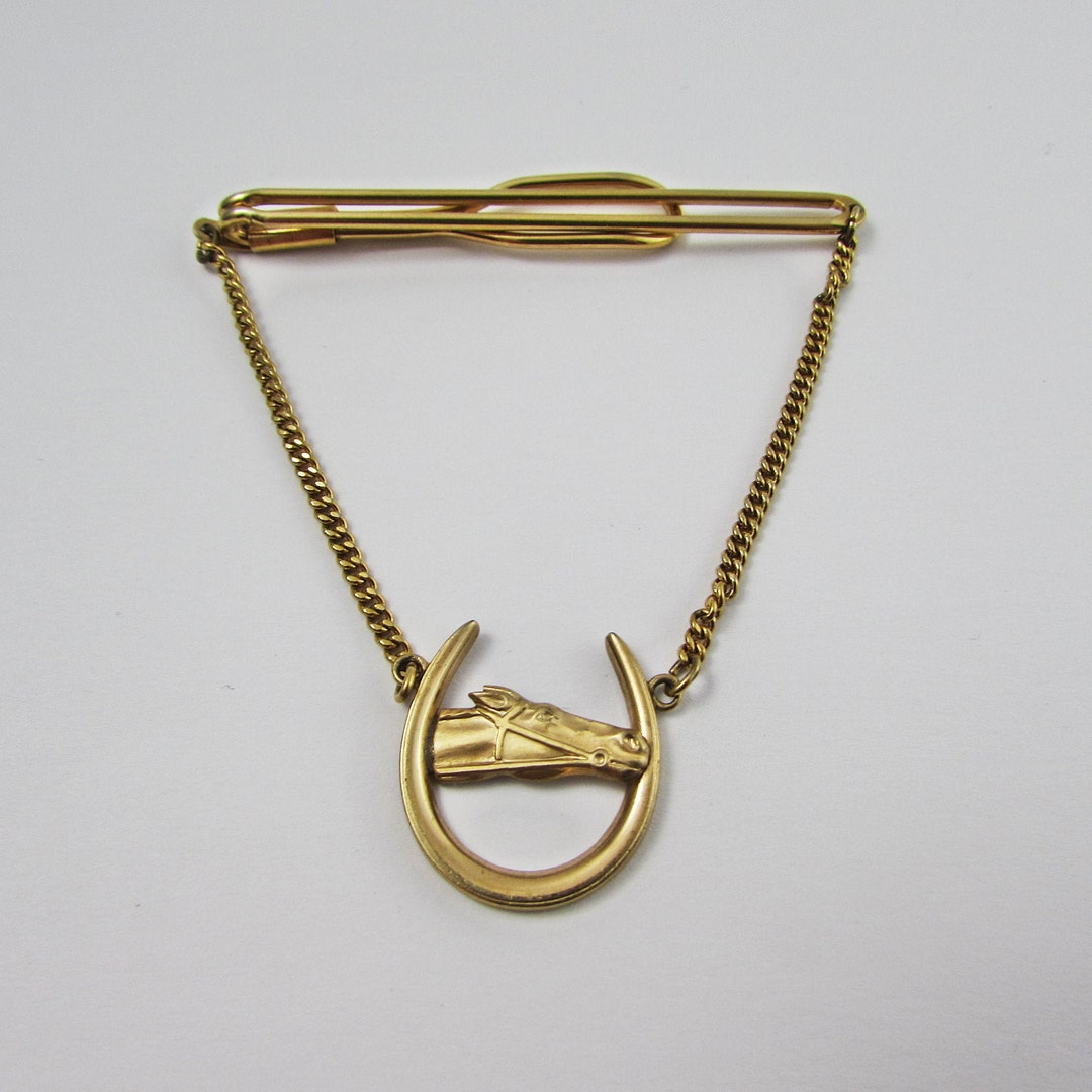 Vintage Swank Tie Chain With Horse and Horseshoe, Equestrian Theme ...