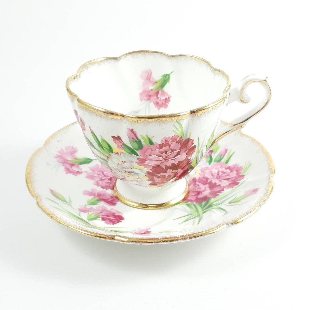 Carnation Tea Cup and Saucer Set, Royal Stafford Bone China - Etsy