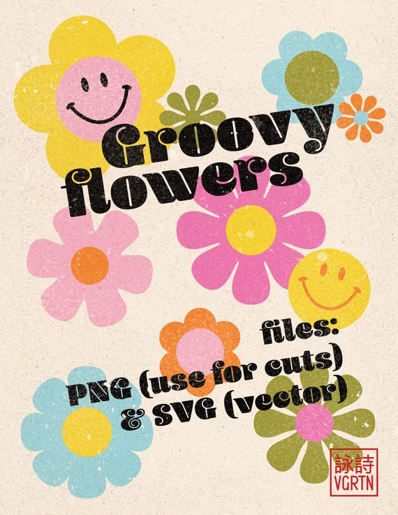 Groovy Retro 70s Flowers Smiley Face PNG SVG Vector Files - Etsy