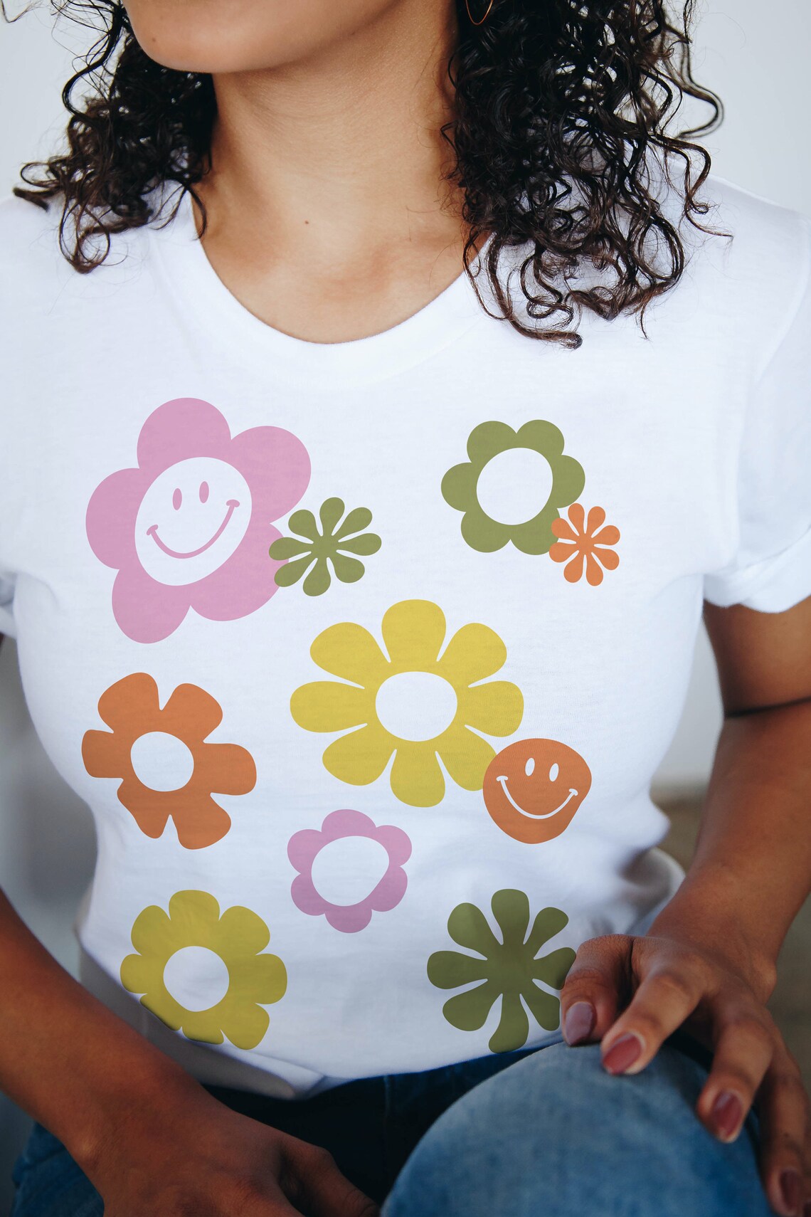 Groovy Retro 70s Flowers Smiley Face PNG, SVG Vector Files for Cricut ...