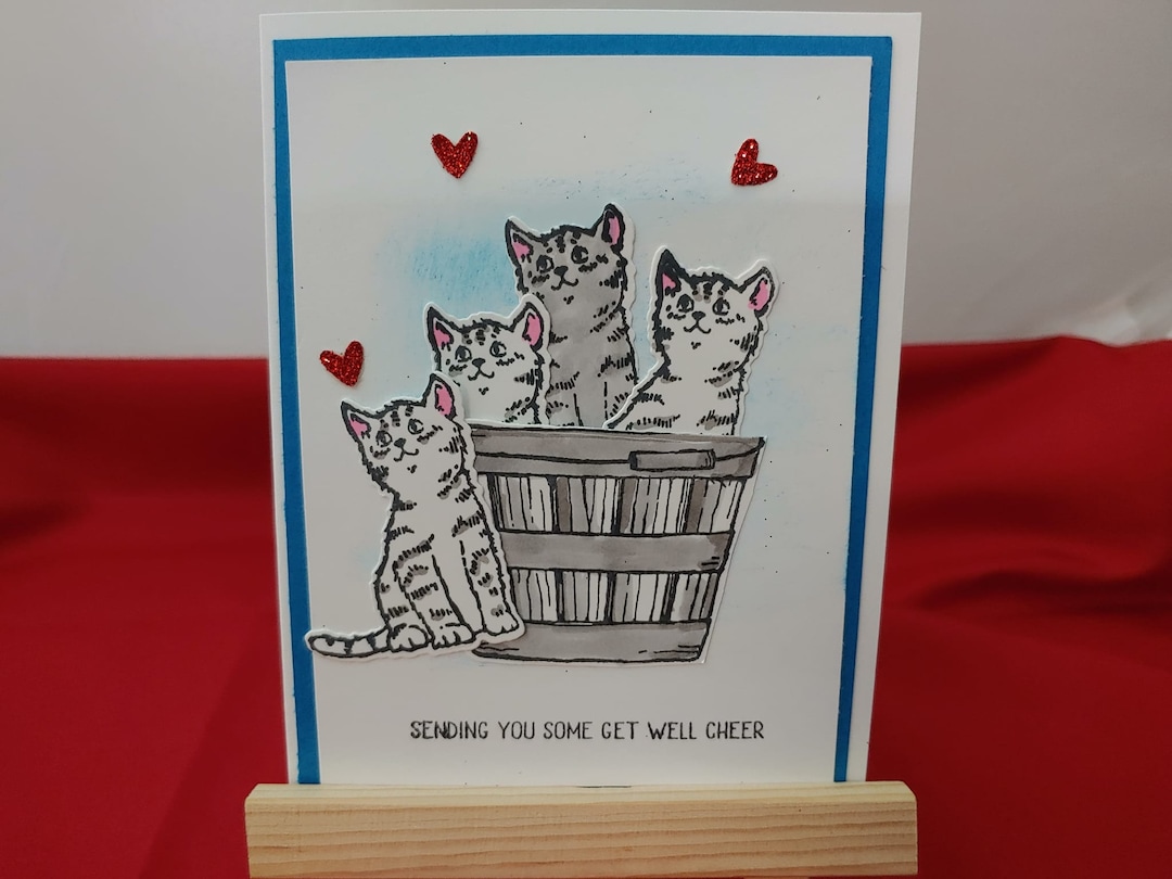 Get Well Card - Cats in A Basket Sending Get Well Cheer" - Etsy