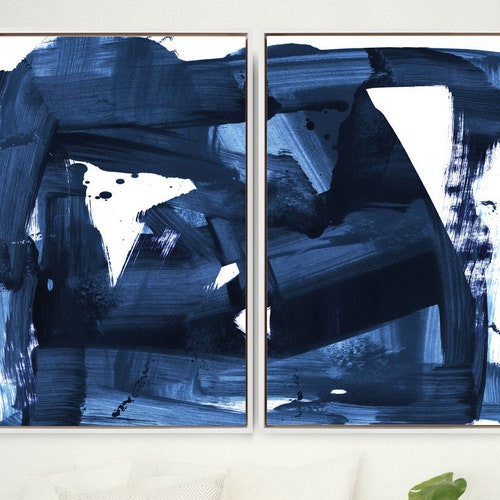 Abstract Art Print Set Set of 2 Prints Navy Blue Art - Etsy