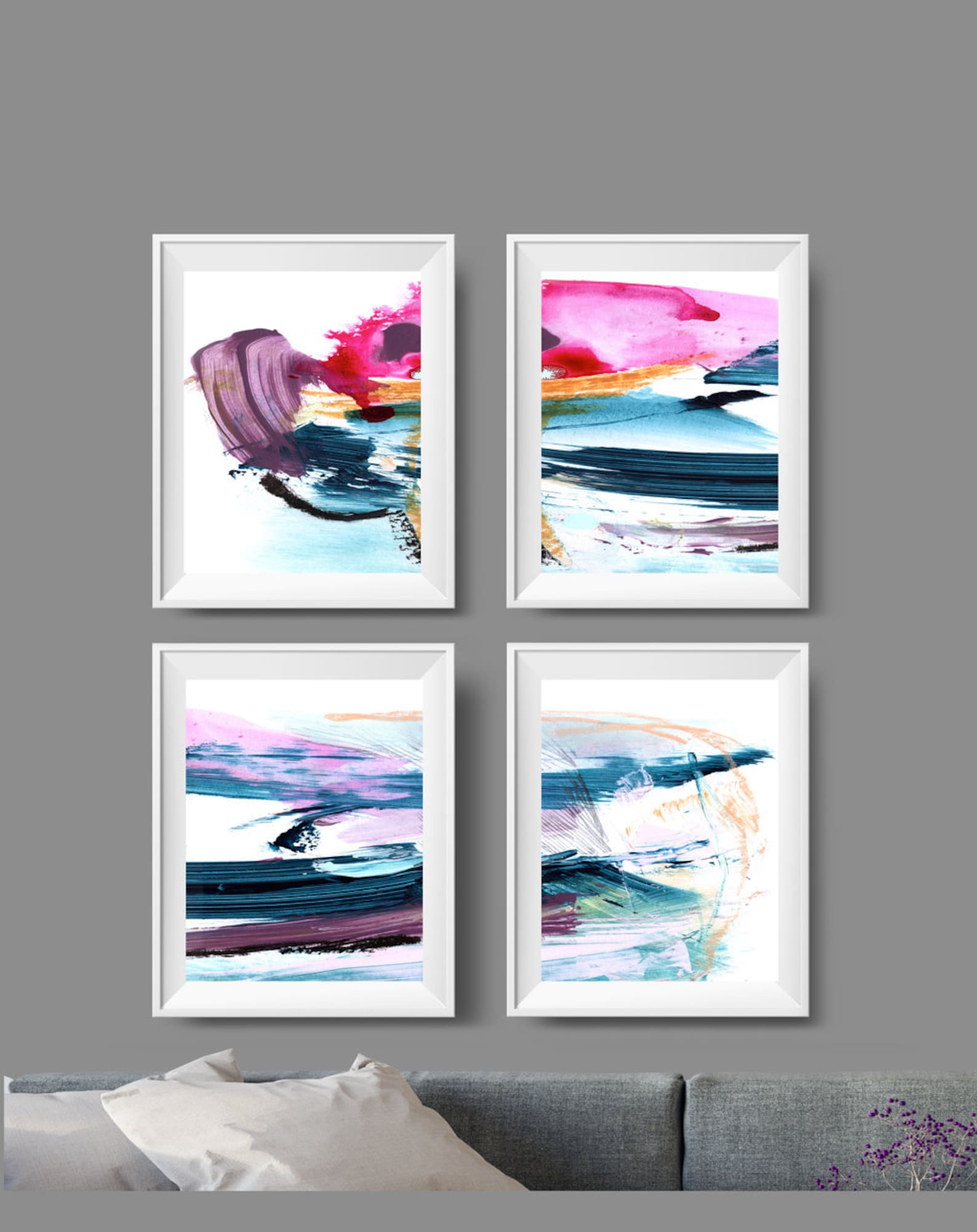 Set of 4 Prints Abstract Art Prints Large Wall Art - Etsy